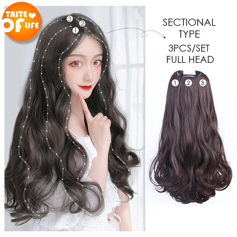 Long Curly Wave Hair Wig 60cm 3PcsSet Hair Wig Clip Invisible Traceless ...