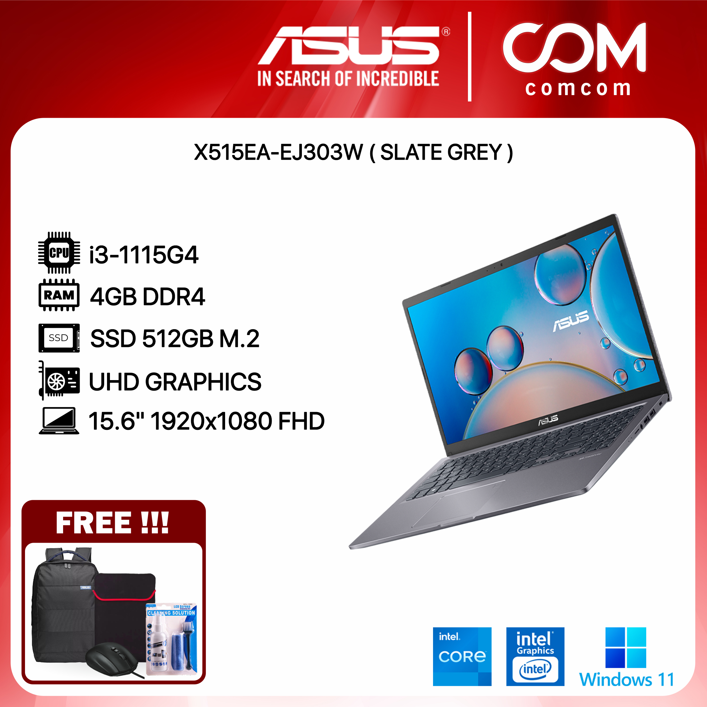 Notebook Asus X515EA-EJ303W (Slate Grey) BY COMCOM - Comcom Thailand ...