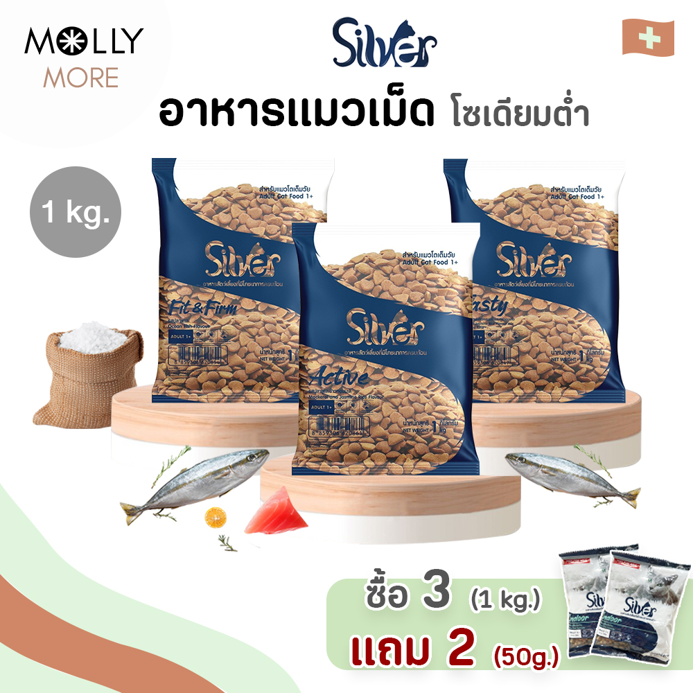 MOLLY Silver ซิลเวอร์ อาหารแมว ชนิดเม็ด เกรดพรีเมี่ยม โซเดียมต่ำ ขนสวย ...