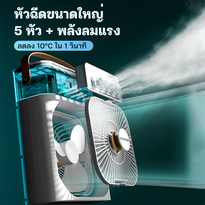 MULLER 3 in 1 พัดลม USB ไอเย็น แบบพกพา ทำความชื้น ไฟ LED 7 สี มีระบบไอ ...
