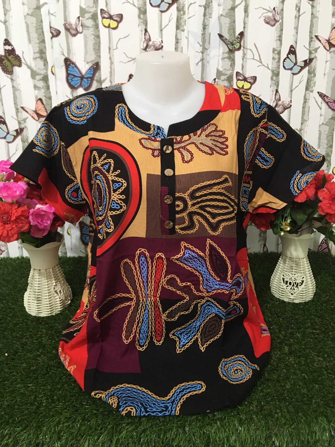 เสื้อผ้าสปัน เสื้อแขนสั้น เสื้อสาวอวบ เสื้อลายดอก เสื้อใส่เที่ยว 897 ...