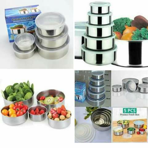 protect fresh box ถ้วยชามแสตนเลส 5 ชิ้น ถ้วยตวงแสตนเลส ชุดชามแสตนเลส ...