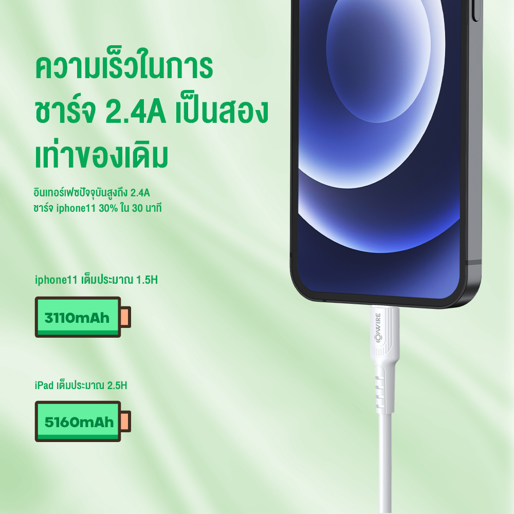 OWIRE สายชาร์จเร็ว สายชาร์จ 3A 1M Micro USB Lightning Type C 1 เมตร สาย ...