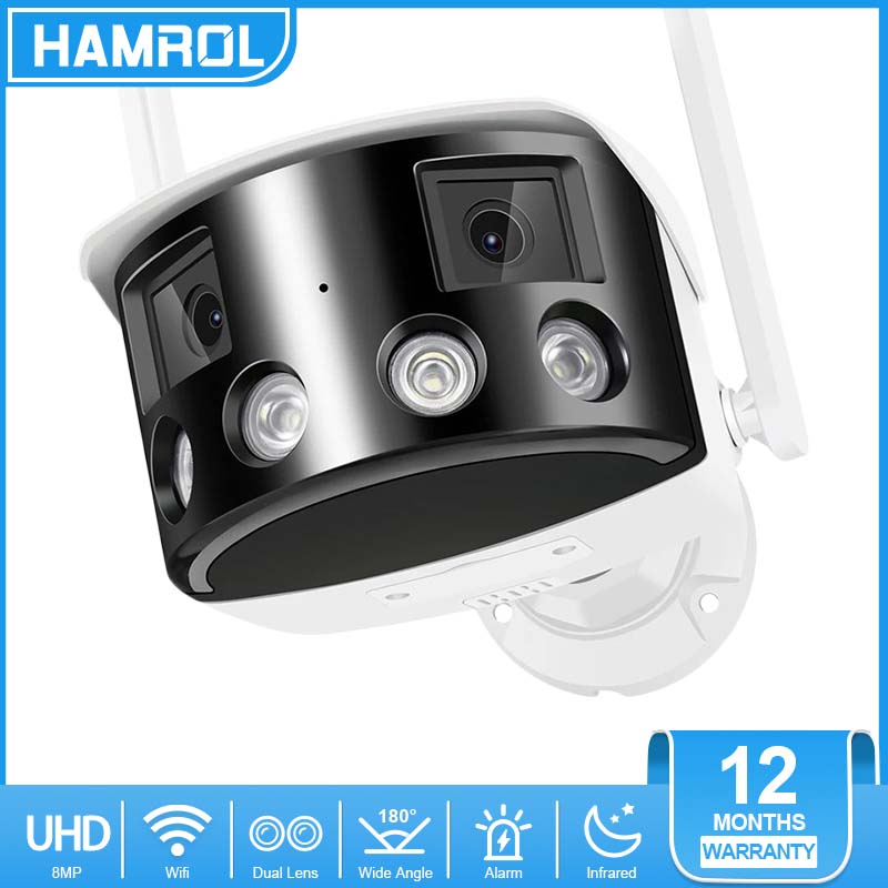 Hamrol 8MP 4K Ultra HD 180° wide angle Dual Lens Wifi Camera Ai Human ...
