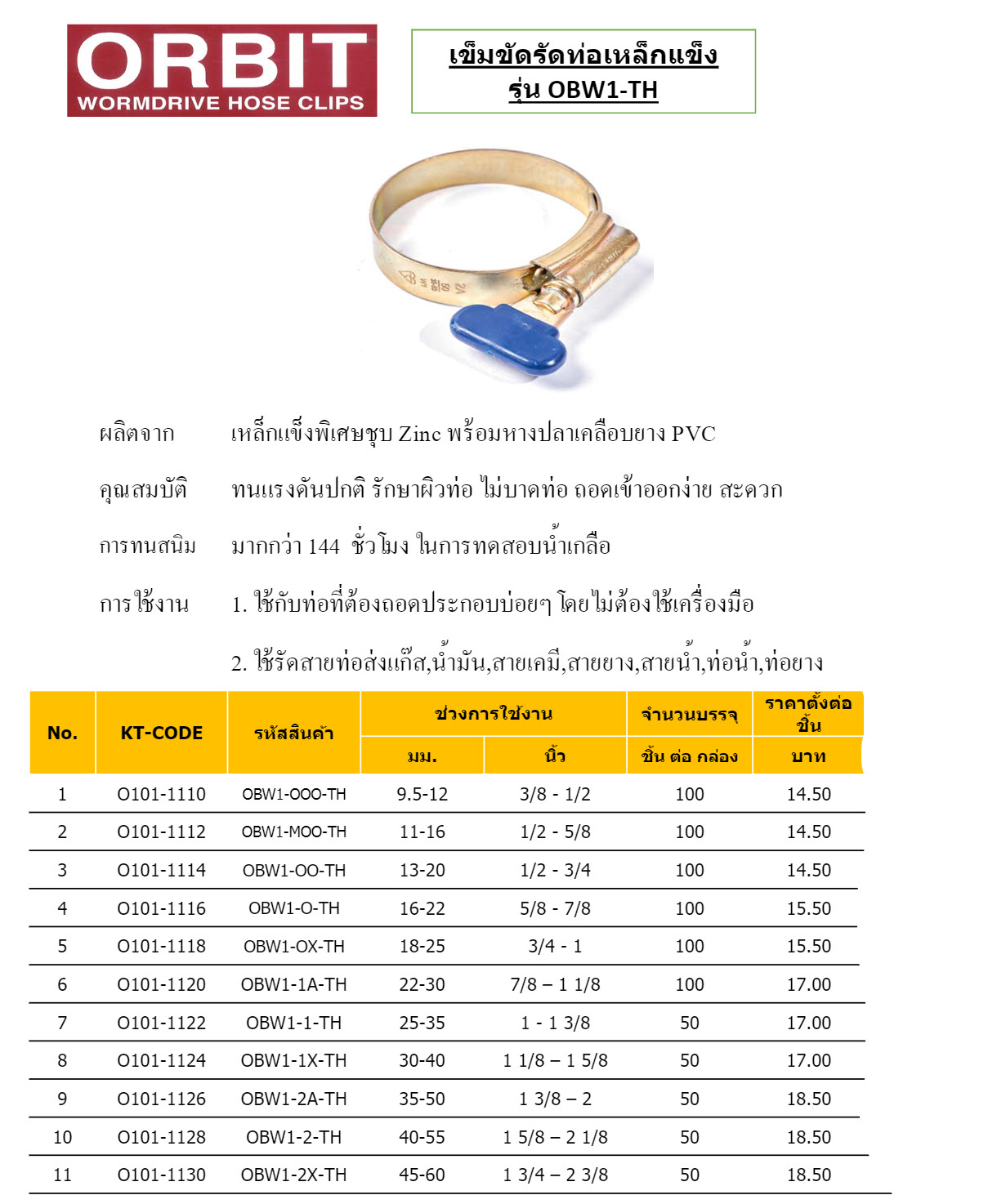 เข็มขัดรัดสายยาง ORBIT ********รุ่นหางปลา********** กิ๊บรัดสายยาง เหล็ก ...