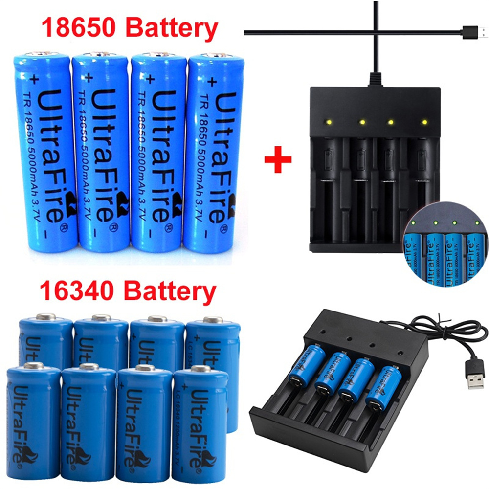 4Pcs High Capacity 16340 Battery 18650 Battery 3.7V 5000mah Li-ion ...
