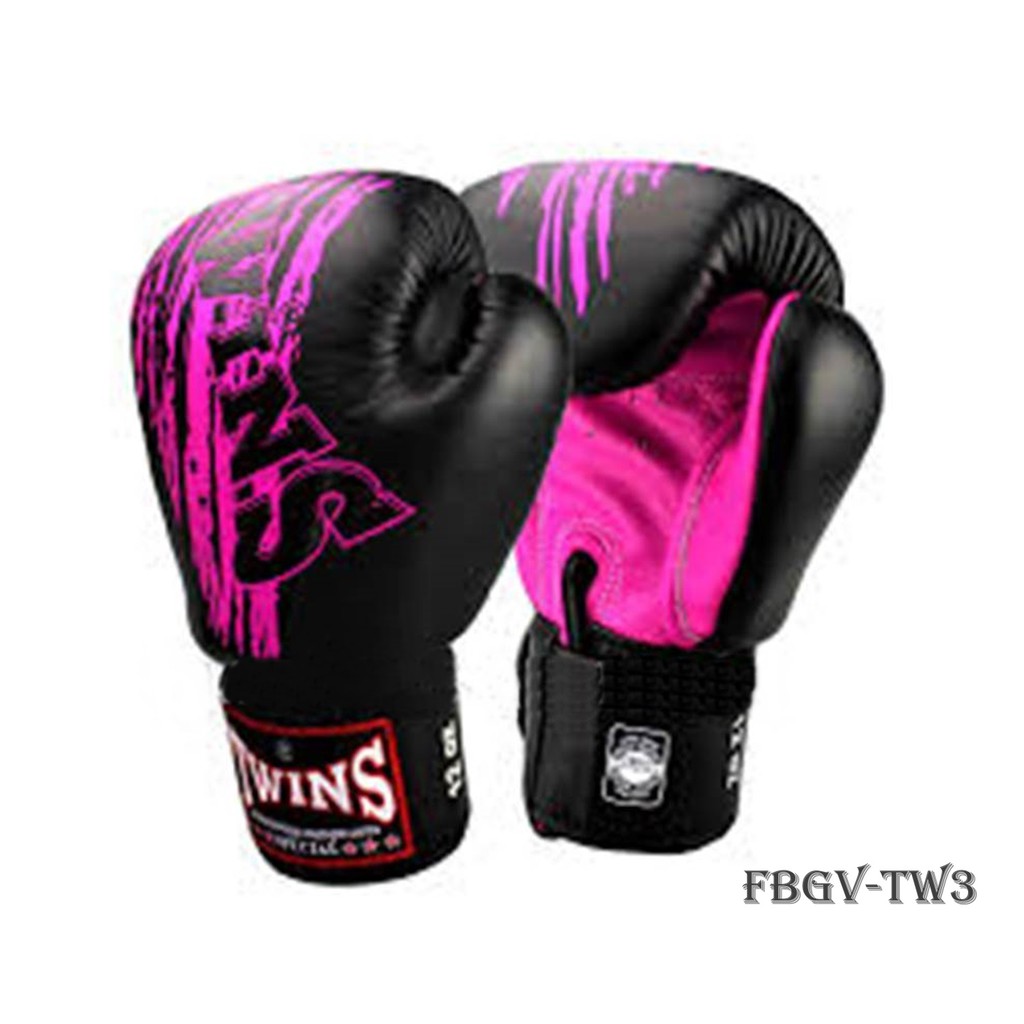 นวมซ้อม ทวินส์ สเปเชี่ยล เมจิคเทป ดำ-ชมพู 8,10,12 ออนซ์ หนังแท้ Twins ...