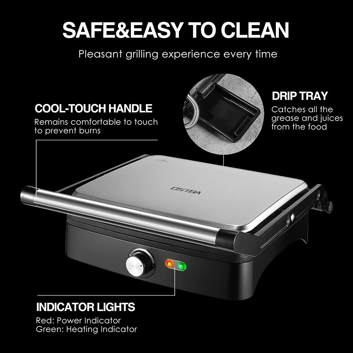 Panini Press Grill Indoor Grill Sandwich Maker with Temperature Setting ...