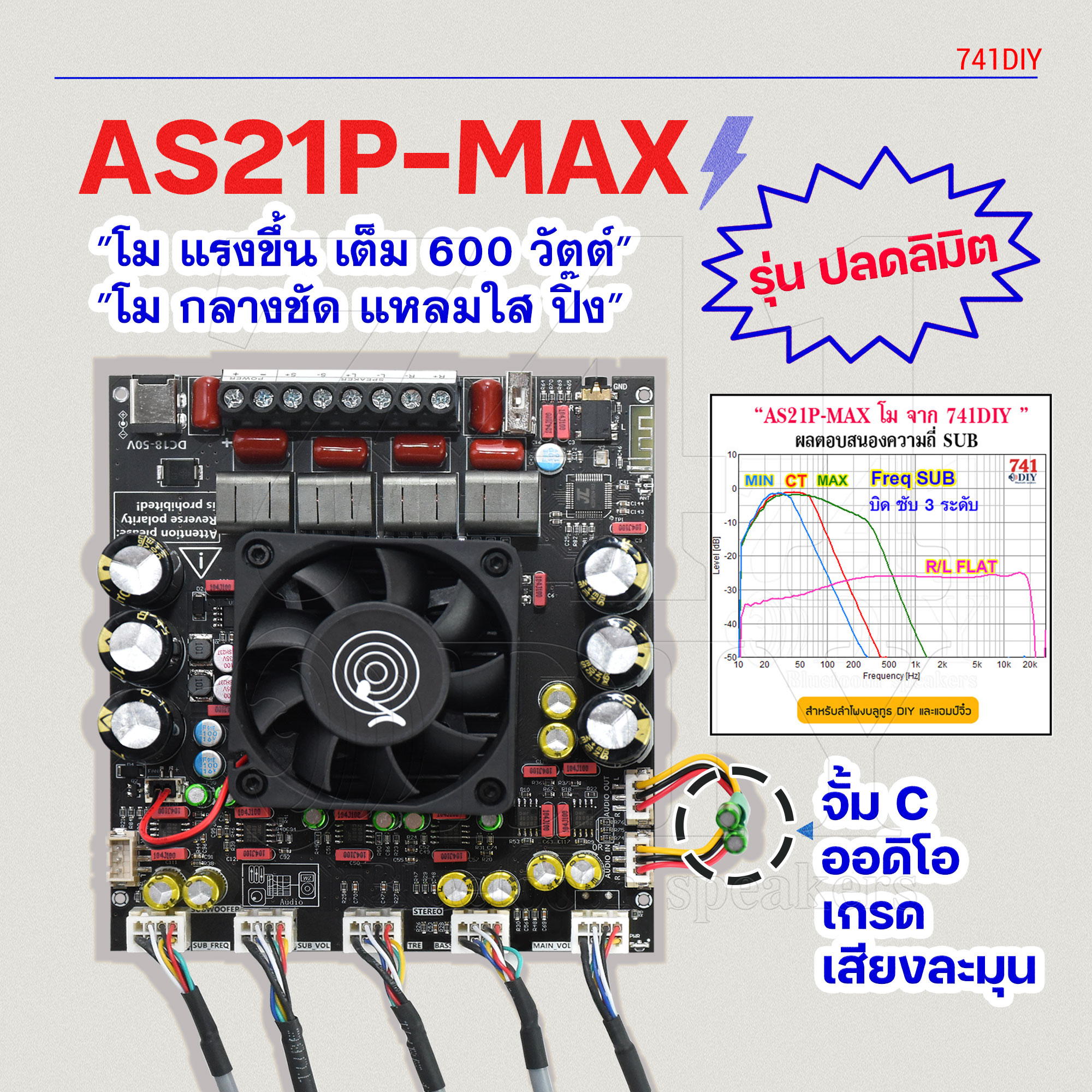ZK-AS21P-MAX รุ่น ปลดลิมิต โมเต็ม 600W พร้อมจั้ม C ออดิโอ เกรด เสียง ...