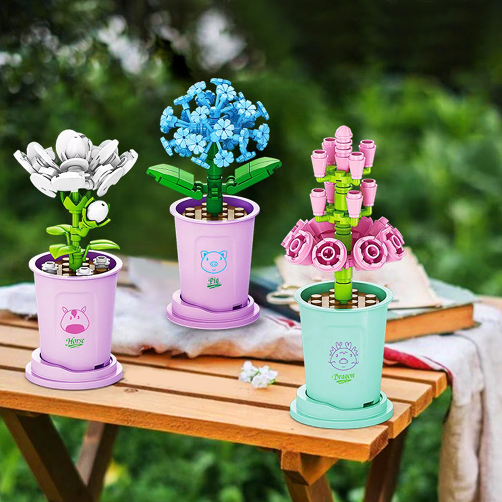 Funny Mini Building Blocks Assembled Small Particles Toy DIY Flower Pot ...