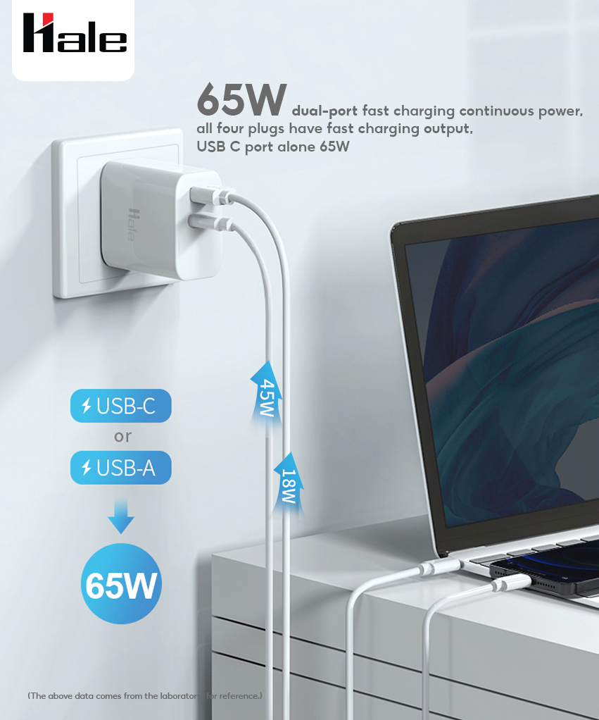 Hale 65W หัวชาร์จ 2 พอร์ต USB-A และ USB-C for iPhone iPad โน็ตบุค แท็บเล็ต MateBook Macbook fast ...
