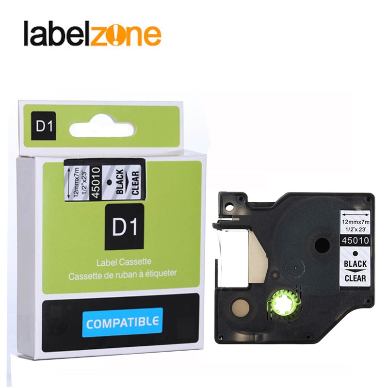 5Pcs 45010 Black on clear compatible dymo D1 12mm label printer D1 45010 label tapes ribbon ...