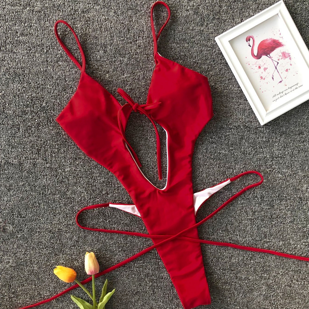 Autuspin Red Monokini Fashion Women's Swimsuits Backless Party Swimwear ...