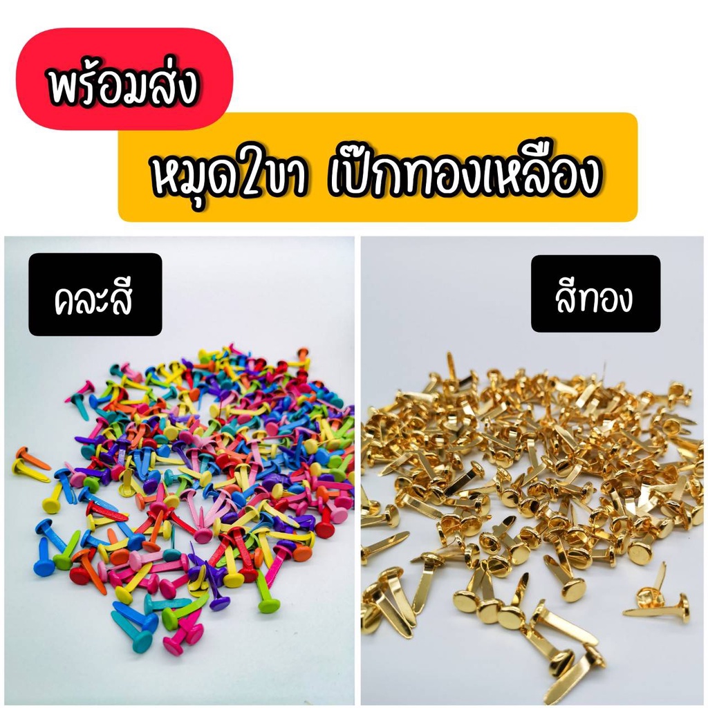 หมุด2ขา สีทอง/คละสี พร้อมส่ง ขนาด (18มิล) หมุดลิ้นแฟ้มโลหะ 2 ขา หมุดสอง ...