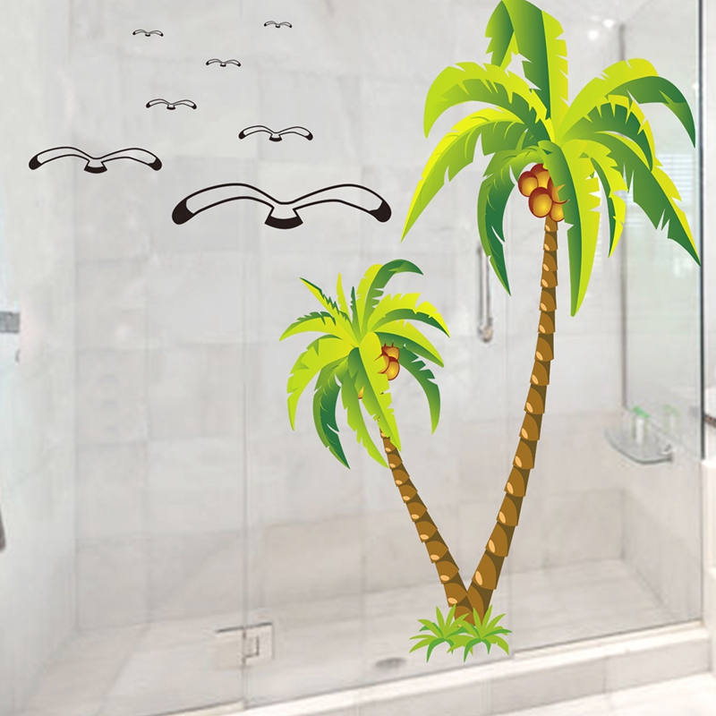 Coconut Palm Tree Sticker Tropical Beach Wall Decal Living Room ...