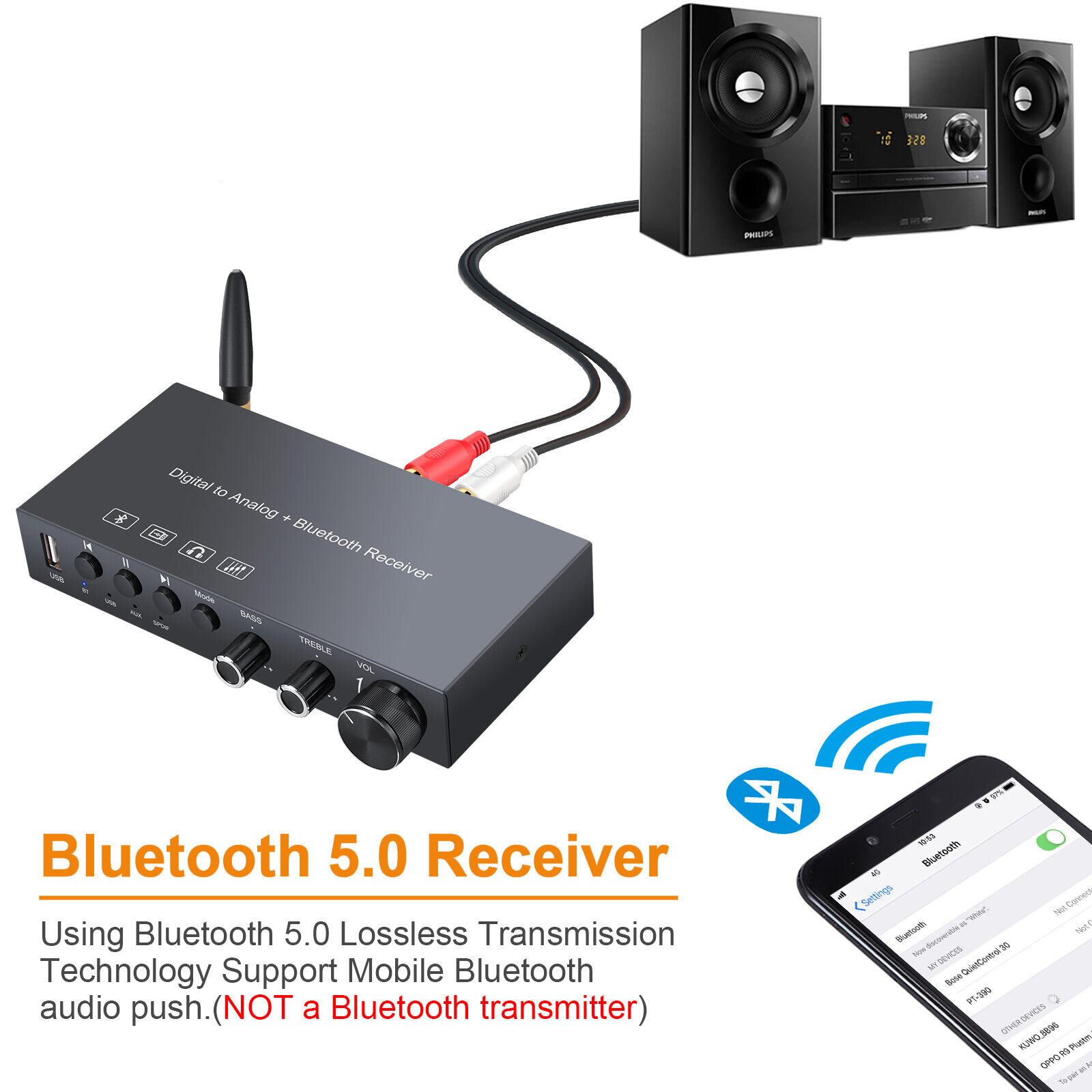 (ส่งด่วน) 192Khz DACพร้อมเครื่องขยายเสียงหูฟังบลูทูธV5.0 รองรับAptX AAC ...