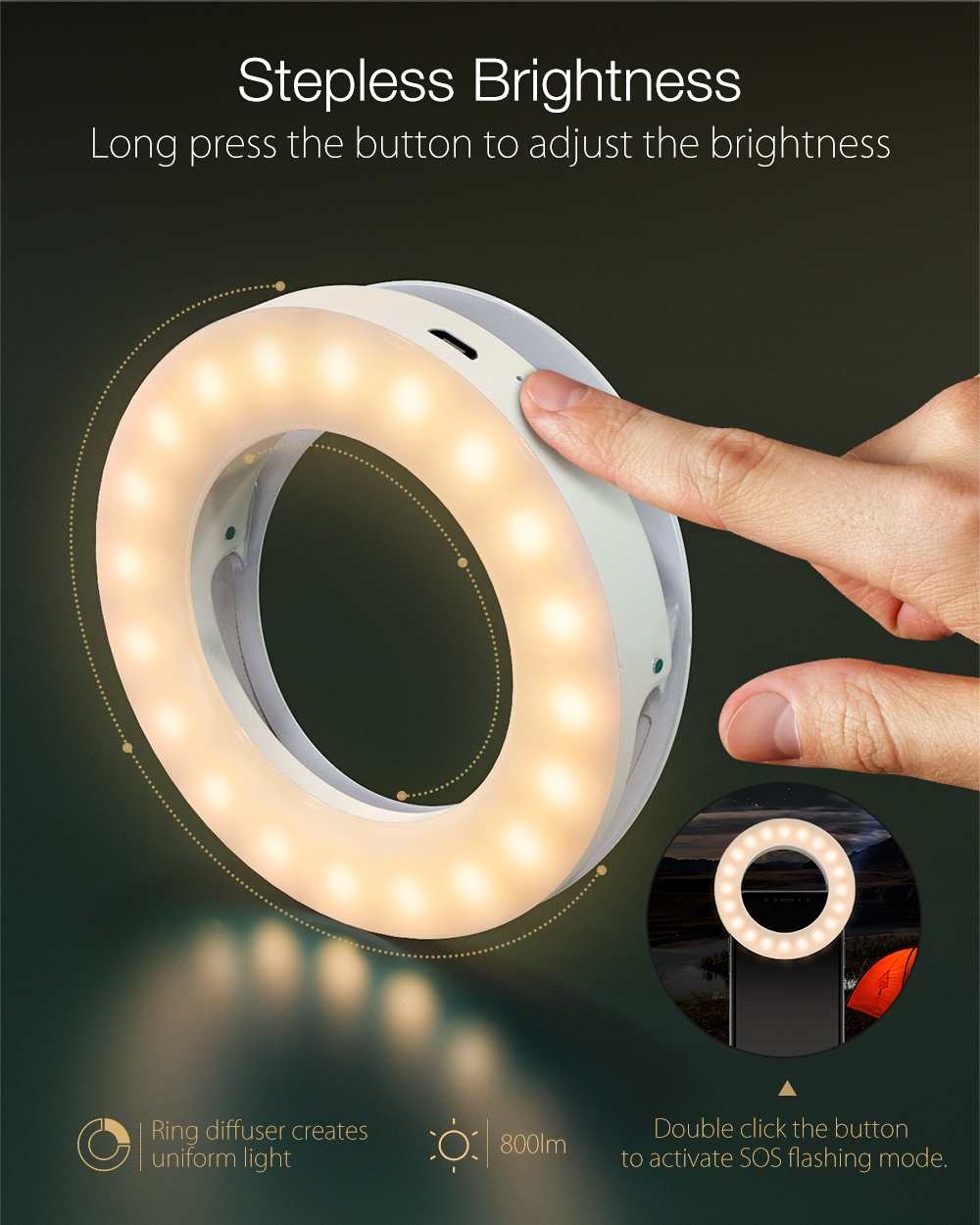 BlitzWolf BW SL0 LED Selfie Ring Fill Light Clip on Beauty Rechargeable ...