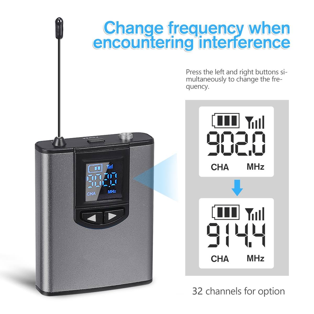 UHF Wireless Microphone System Headset Lavalier Mic Lapel Bodypack ...