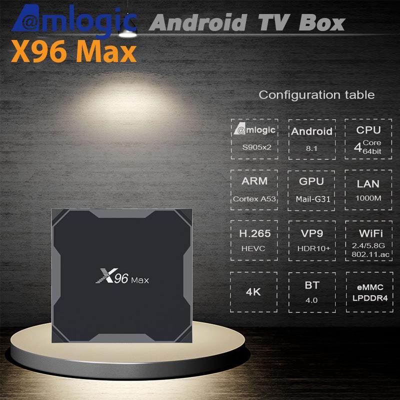 X96Max Android 8.1 Amlogic S905X2 Quad Core 2.4G WiFi BT H.265 Smart TV Box Ram4/Rom32 GB ...