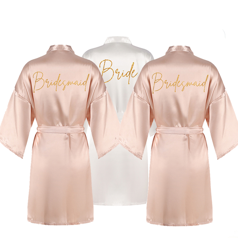 new satin robe women white bride bridesmaid kimono wedding bridal party ...