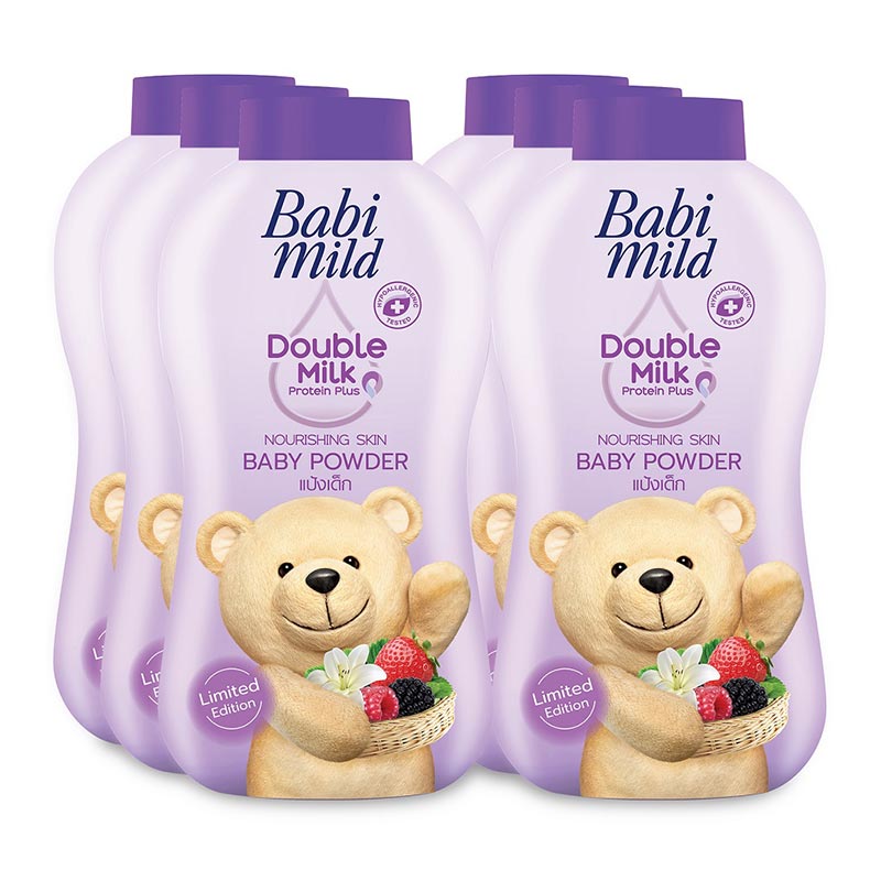 Babi Mild เบบี้มายด์ ดับเบิ้ลมิลค์ แป้งเด็ก สีม่วง 75 กรัม x 6 กระป๋อง ...