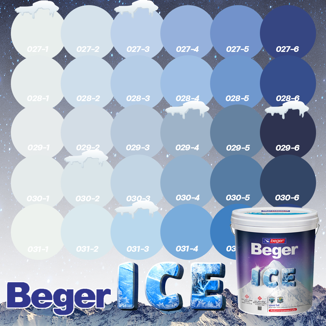Beger ICE สีฟ้า 1 ลิตร-18 ลิตร ชนิดกึ่งเงา สีทาบ้านถังใหญ่ เช็ดล้างได้ ทนร้อน ทนฝน ป้องกันเชื้อ ...