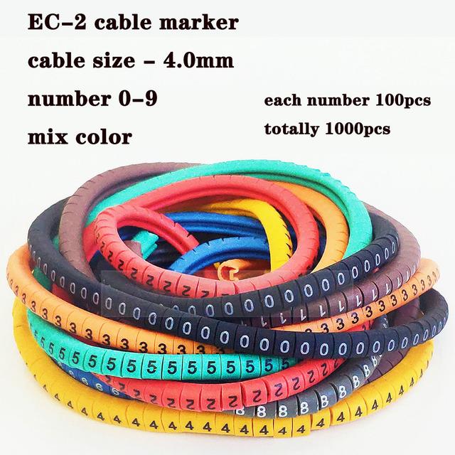 Cable Marker Wire Label EC-0 EC-1 1000pcs Mark Number Wire 0 to 9 Colored 2.5 sqmm insulation ...