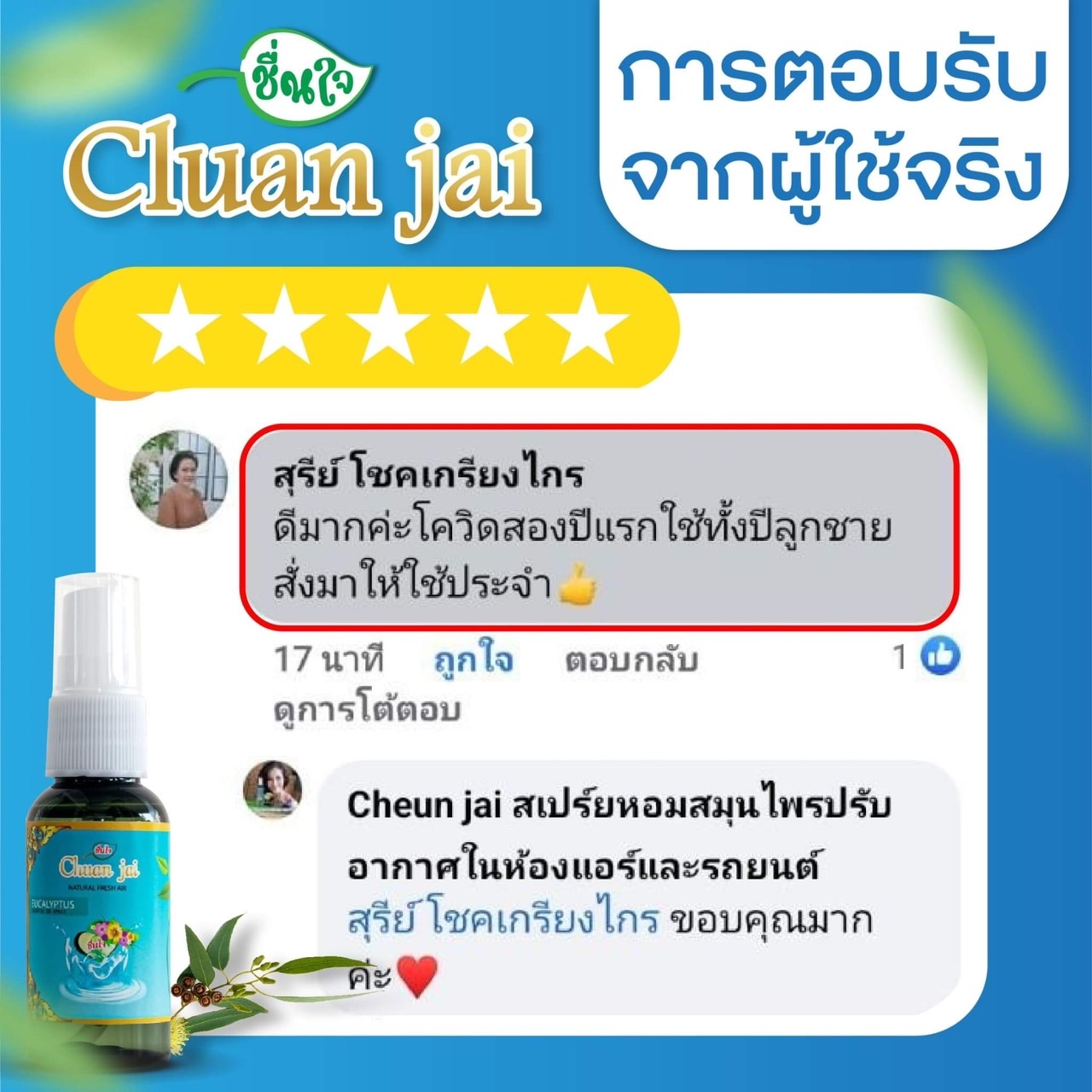 (5 ขวด)cheun jai ชื่นใจ สเปรย์สมุนไพรปรับอากาศ 30ml - Baikaw125 - ThaiPick