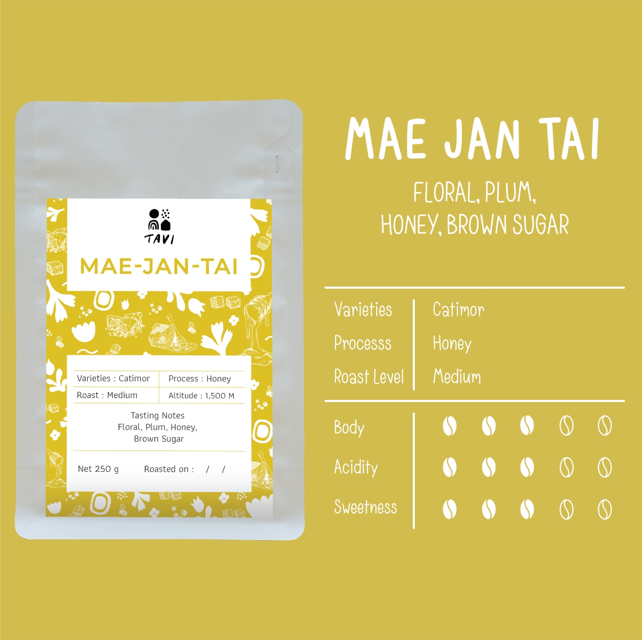 Tavi Mae Jan Tai Coffee เมล็ดกาแฟแม่จันใต้ | Medium Roast | Honey ...