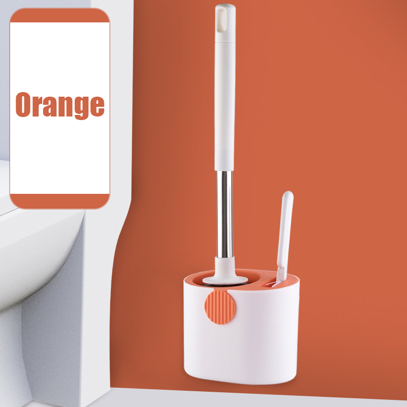Silicone Toilet Brush With Holder Set Long Handled Round TPR Cleaner ...