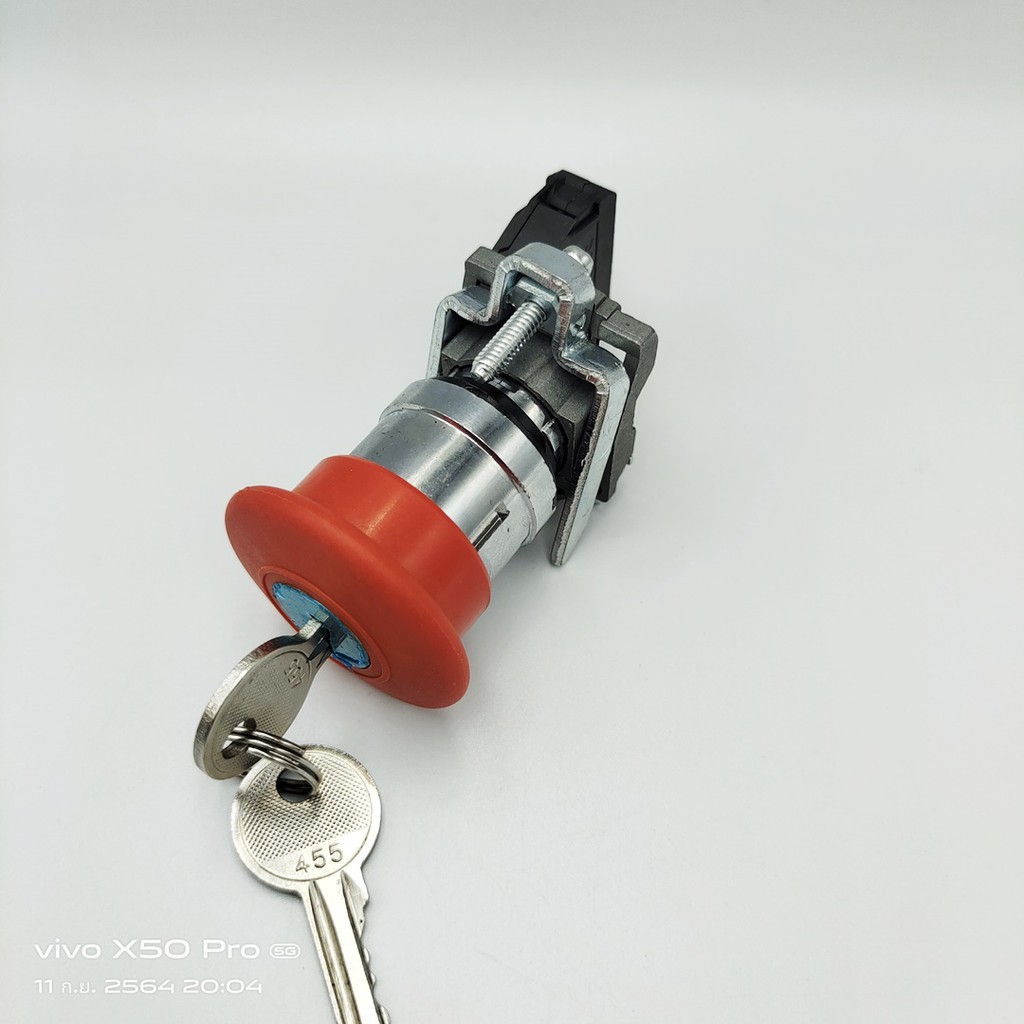 MODEL:XB4-BS142 EMERGENCY KEY SWITCH 22MM.สวิตซ์หัวเห็ดกดล็อคแดงแบบมี ...
