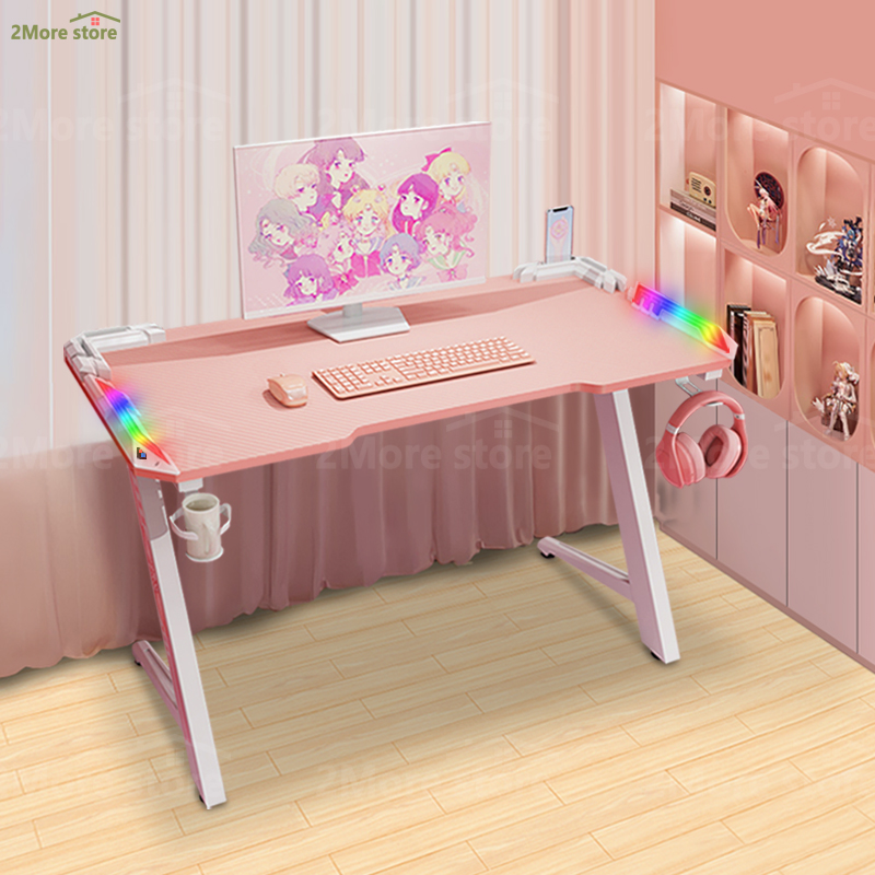 2MoreStore สีชมพู โตะคอมพิวเตอร์ โต๊ะเกมมิ่ง Pink gaming table โต๊ะ โต ...