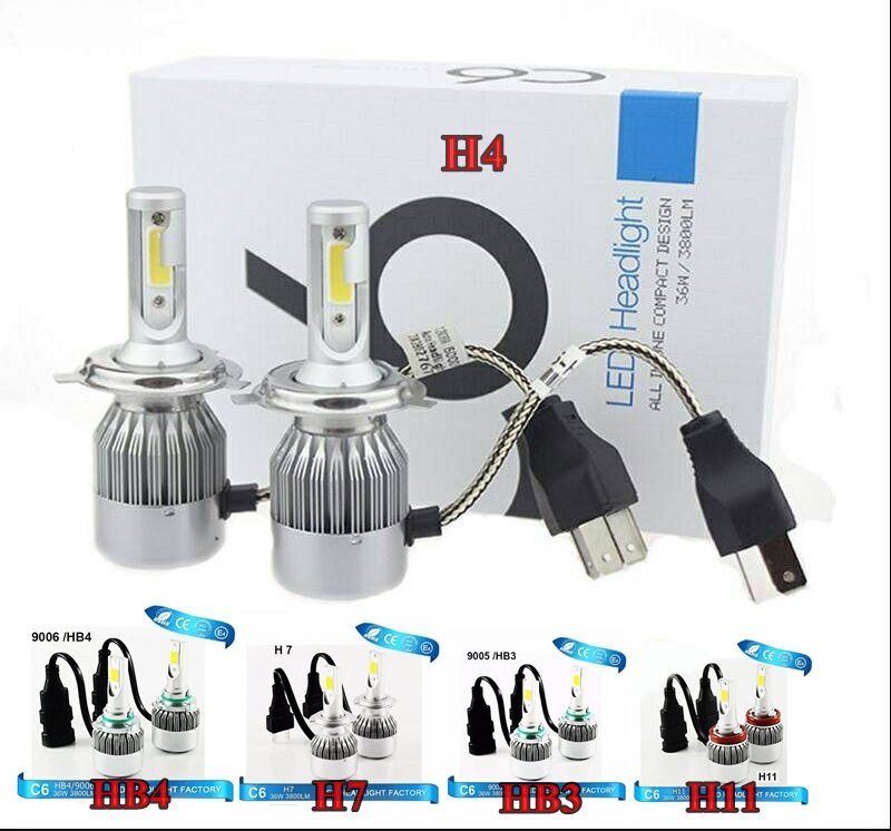 หลอดไฟหน้าแอลอีดี ไฟหน้าLEDรุ่นC6F ความสว่าง7200ลูเมนแสงขาว6000k มีขั้วH4,H7,H1,H11,HB3,HB4 ...