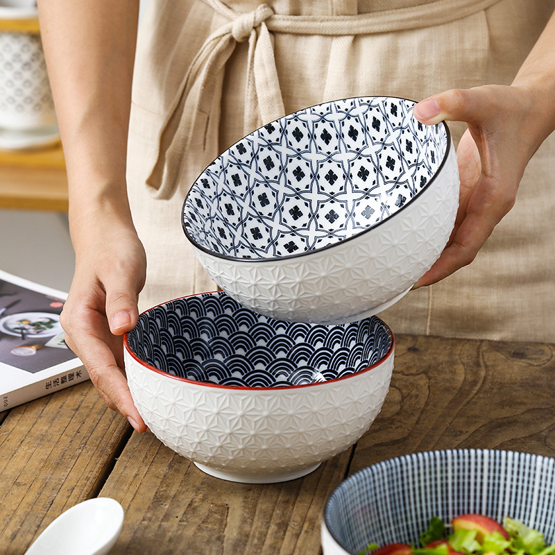 6 Inch Cute Ceramic Tableware Bowl Set Nordic Style Home Hand Painted ...