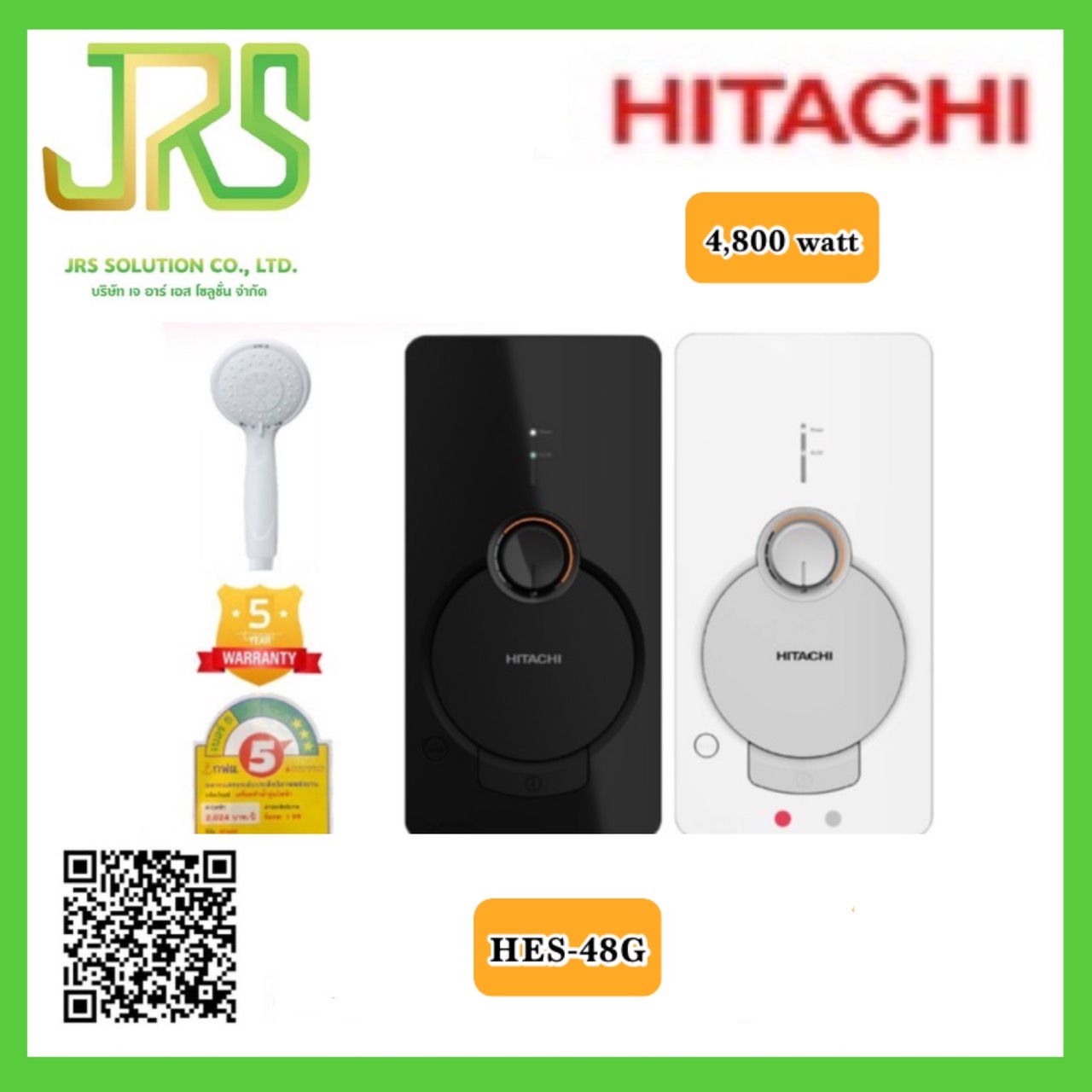 HITACHI เครื่องทำน้ำอุ่น รุ่น HES-48G สี BKดำ WHขาว (4800 วัตต์) - MixASale