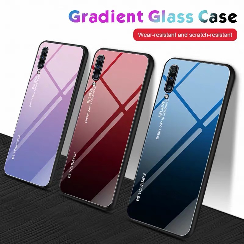Case Samsung Galaxy A50 A50s เคสซัมซุง เคสกระจกสองสี เคสเงาไล่สี ขอบ