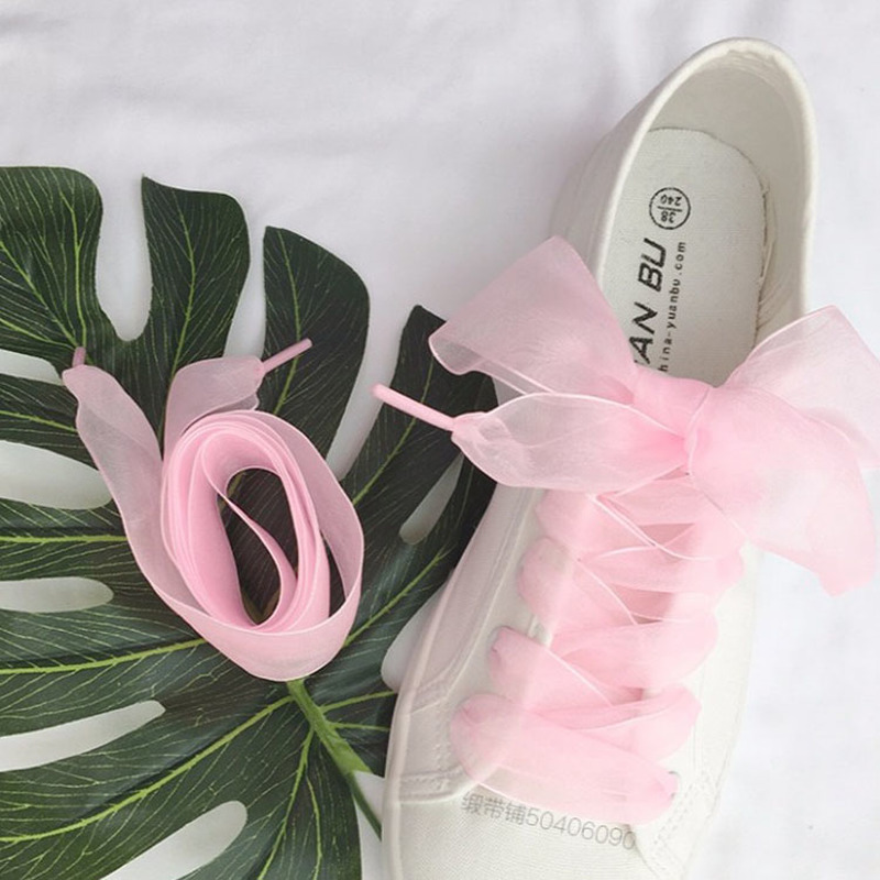 1 Pair Satin Silk Flat Shoelaces 2.5cm Wide Sweet Ribbon Shoe Laces ...
