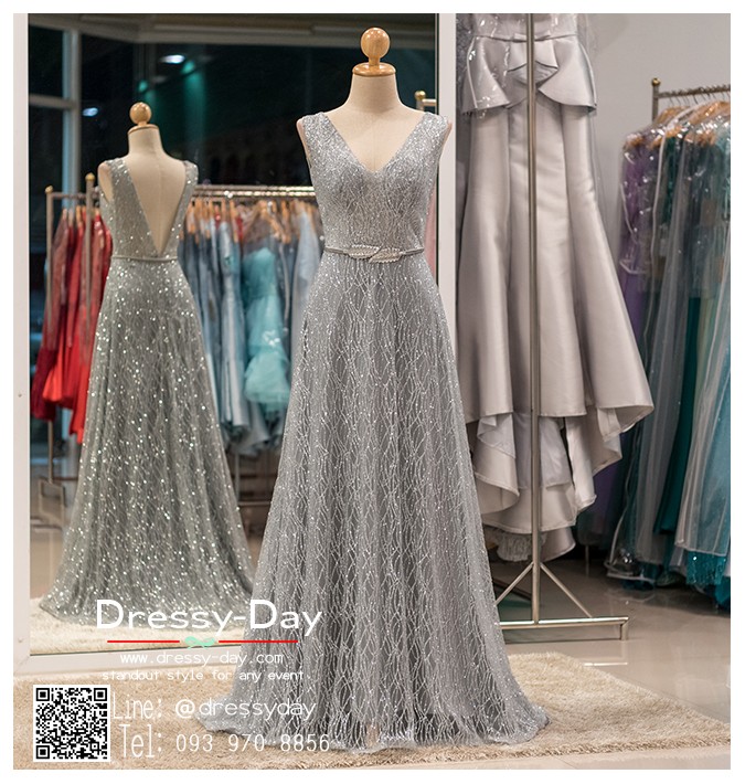 ชุดราตรียาวแขนกุด คอวี ชุดไปงานแต่งกลางคืน ชุดราตรีคนอ้วน สวย ผอม หรู ...