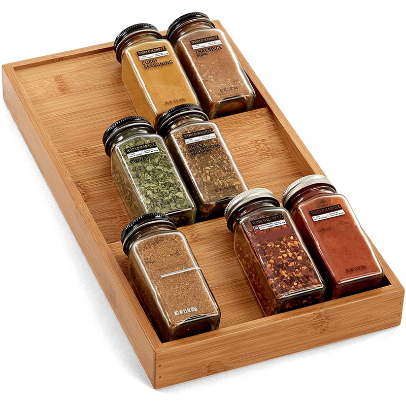 Spice Rack Organizer 3-Tier Bamboo Seasoning Drawer Tray 12 Jars Holder ...