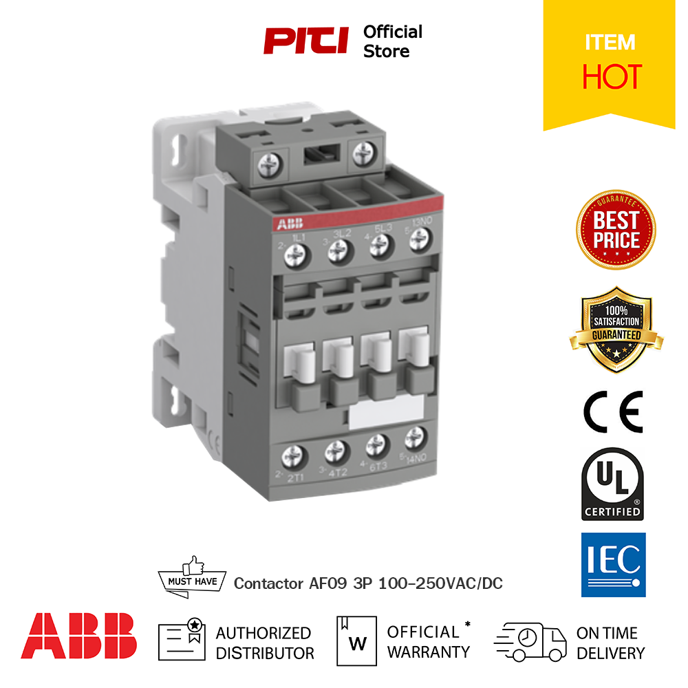 ABB AF09-30-10 100-250V50/60HZ-DC 9A 4kW 1NO แมกเนติก คอนแทคเตอร์ Contactor AF Range ...