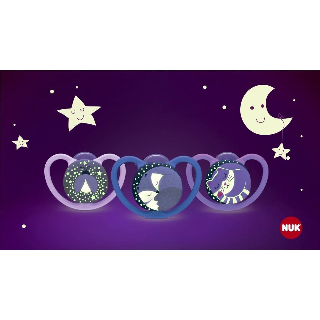 จุกหลอก NUK SPACE NIGHT PACIFIER PINK CATBLUE FOXWHITE BUG 0-6M6-18M18 ...