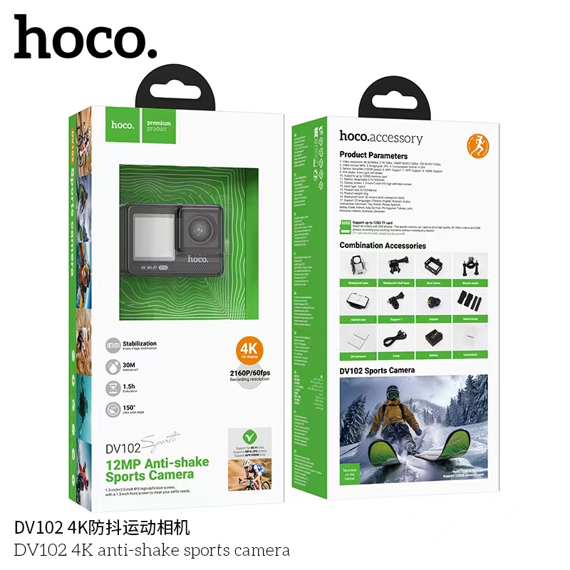 HOCO DV102 Sports camera สำหรับกีฬา คุณภาพ 2160P60fps กล้องกันน้ำลึก 30 ...