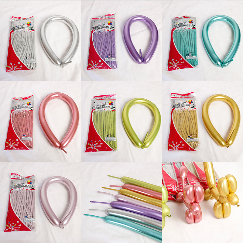 100pcs Magic Long Balloons Metallic Long Strip Balloon Shiny Chrome ...