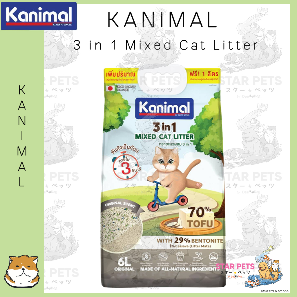 Kanimal 3 in 1 Mixed Cat Litter ทรายแมวผสม 3 in 1 ไร้ฝุ่น จับตัวเป็นก้อน ทิ้งชักโครกได้ สำหรับ ...