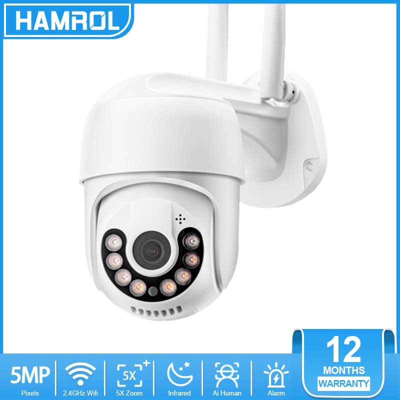 Hamrol 5MP 5X Zoom PTZ IP Camera WiFi Outdoor H.265X 3MP Audio Wireless ...