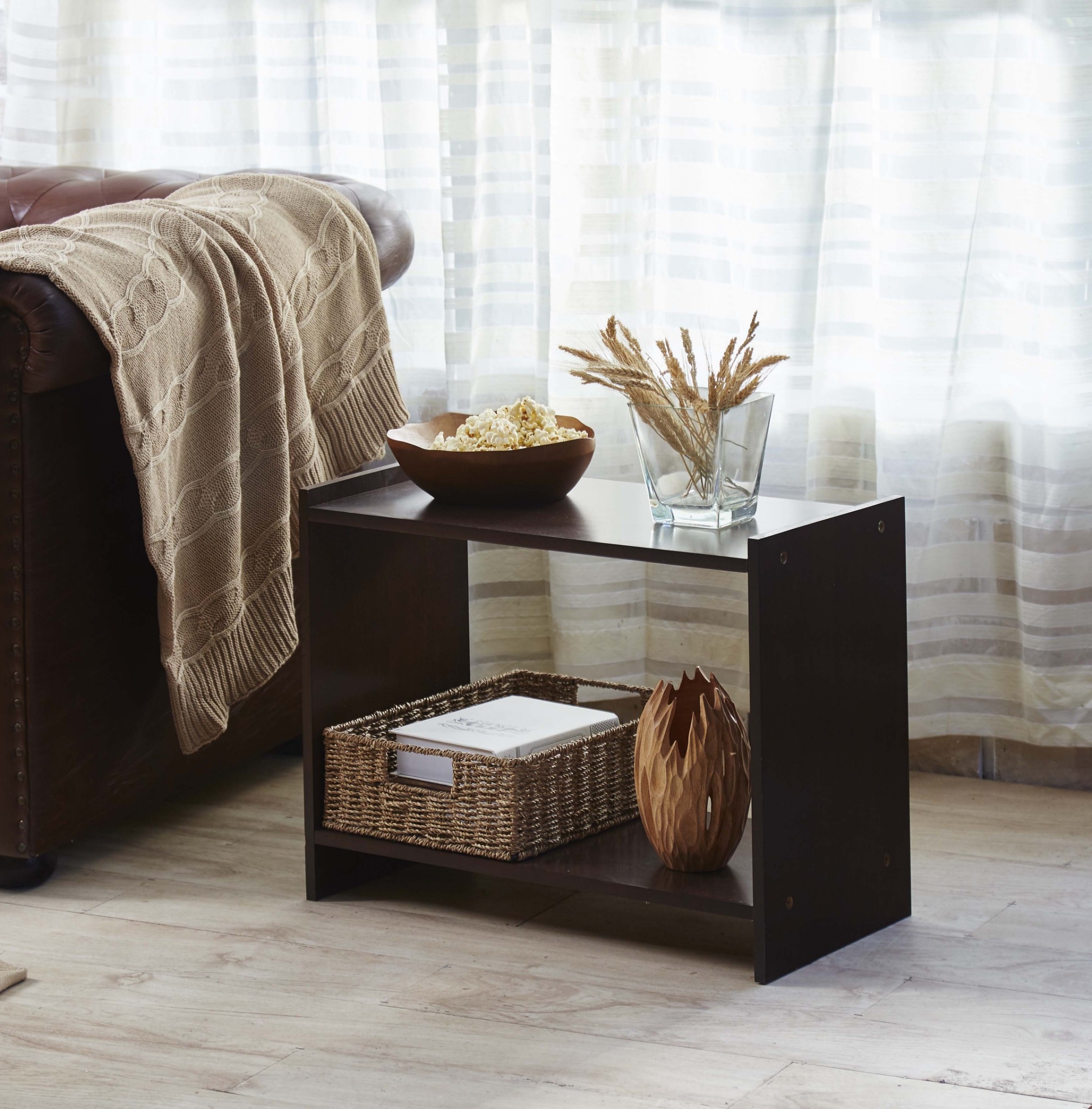 PJ Wood ชั้นวางของไม้ 2 ชั้น โต๊ะกลาง สีธรรมชาติ 59.6x30x45.7 cm ไม้ ...