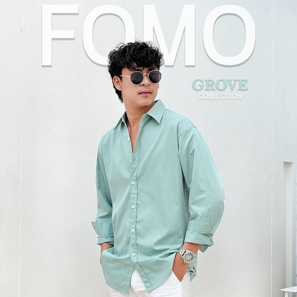 Fomo-เชิ้ตแขนยาว สีชาเขียว เสื้อเชิ้ตสีพาสเทล | Lazada.co.th