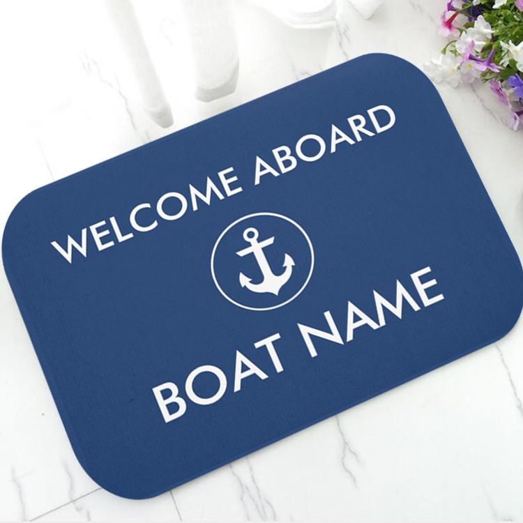 Chic Nautical Anchor Boat Navy Blue Stripes Personalised Doormat Modern ...