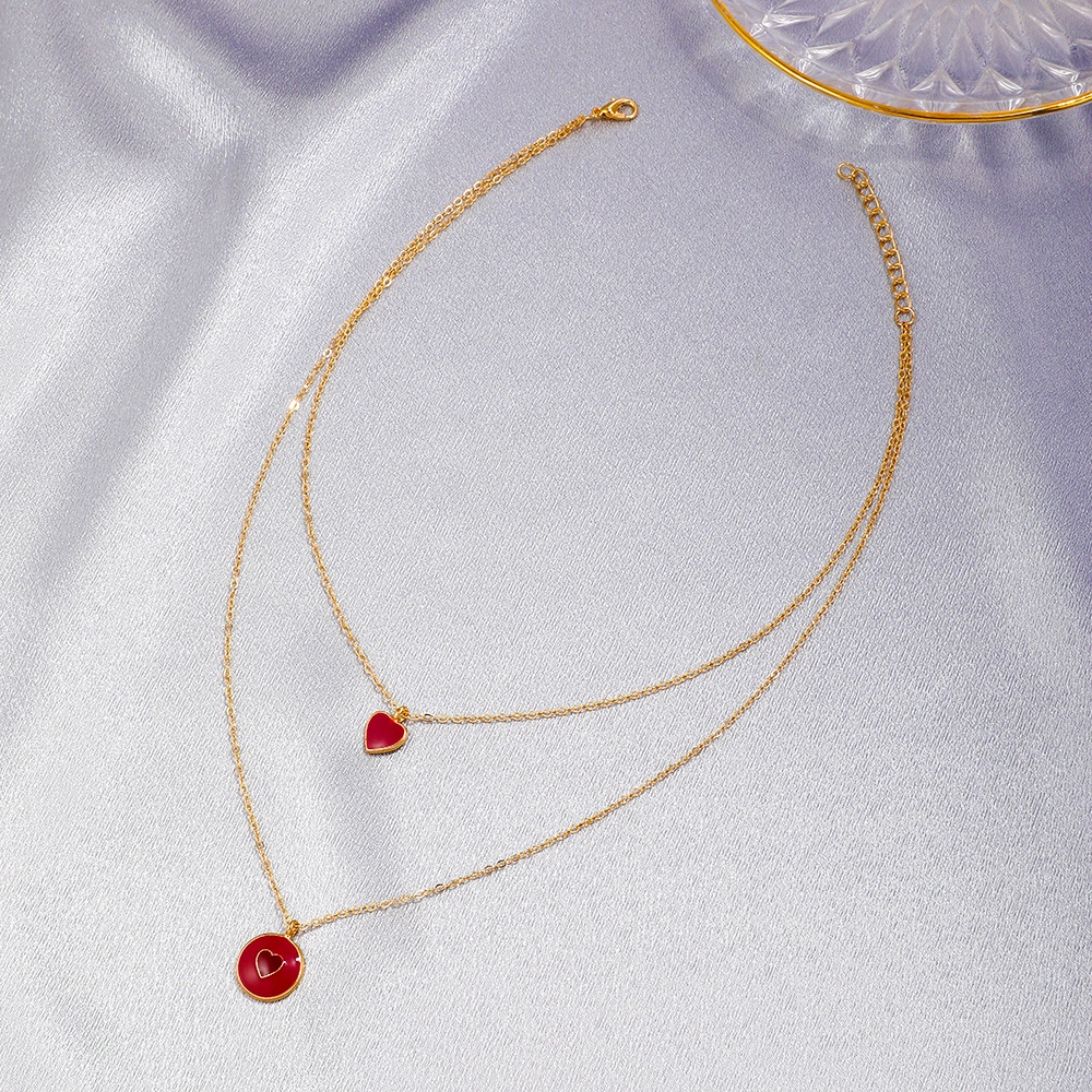 【CandyCat】Double layer love ladies necklace multilayer peach heart ...