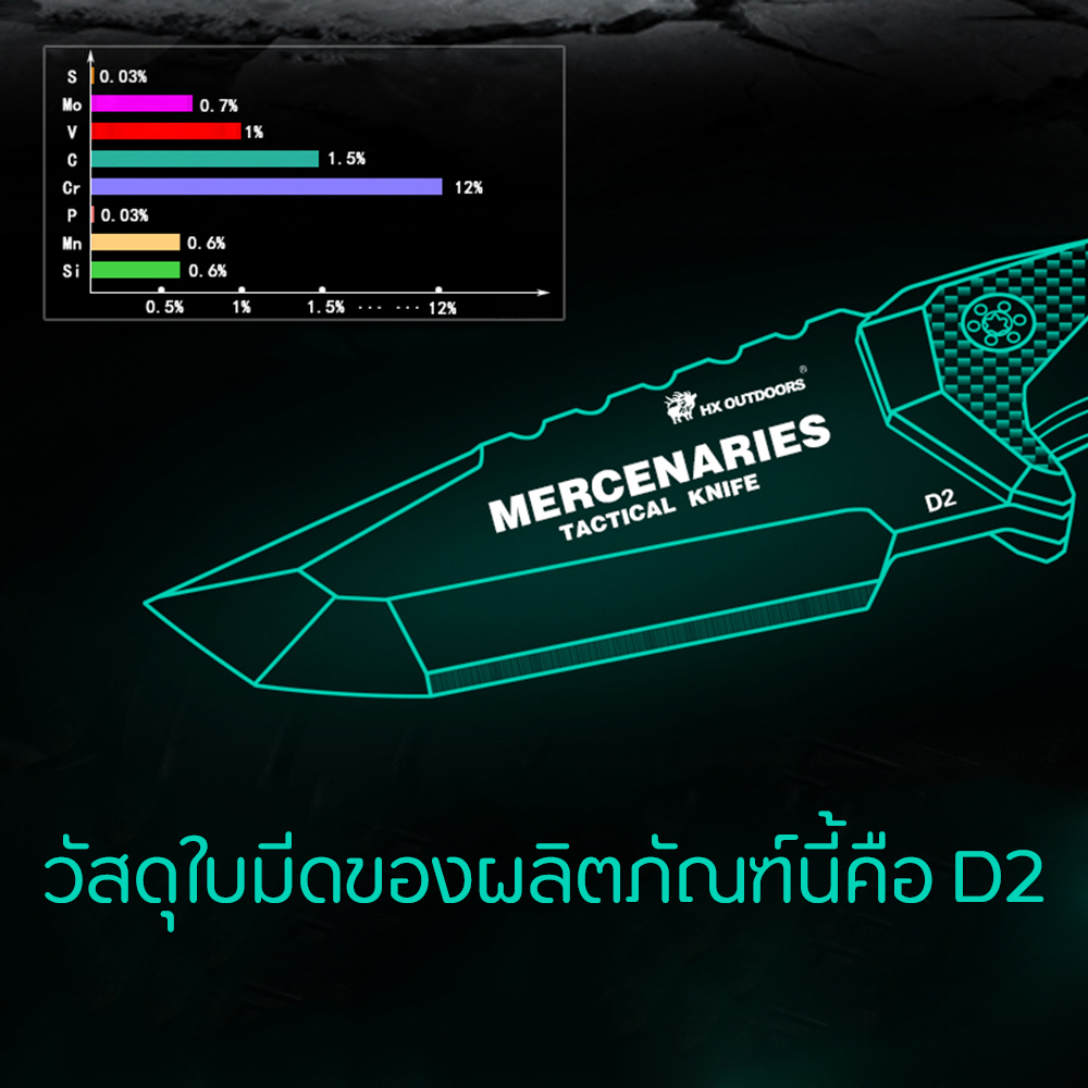 HX OUTDOORS 100% D2 MINI Mercenary Tactical Knife 17CM G-10 Handle With ...